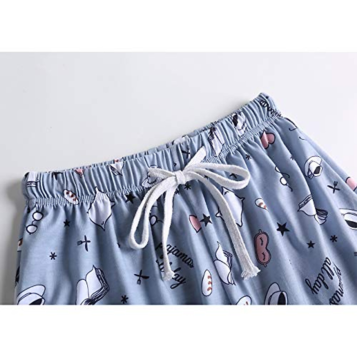 VENTELAN Pajama Set For Women Cute PJS Summer Short Sleeve Shorts Sleepwear M Grey