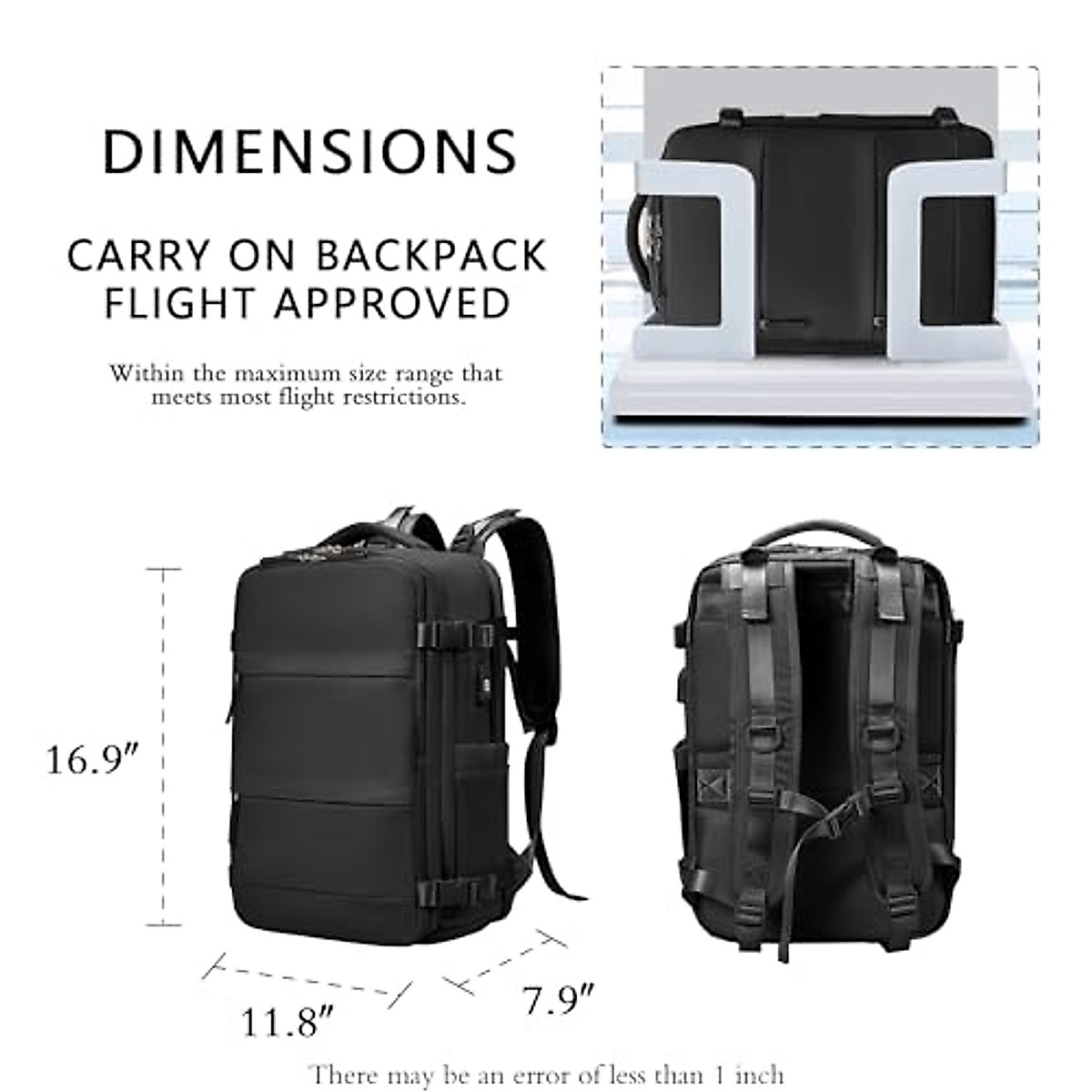 MOLNIA Large Travel Backpack for Women & Men with Shoe Compartment, Airline Approved Carry on Backpack 17.3" Laptop Backpack with USB Port Casual Daypack for Work, Business, College (Black)