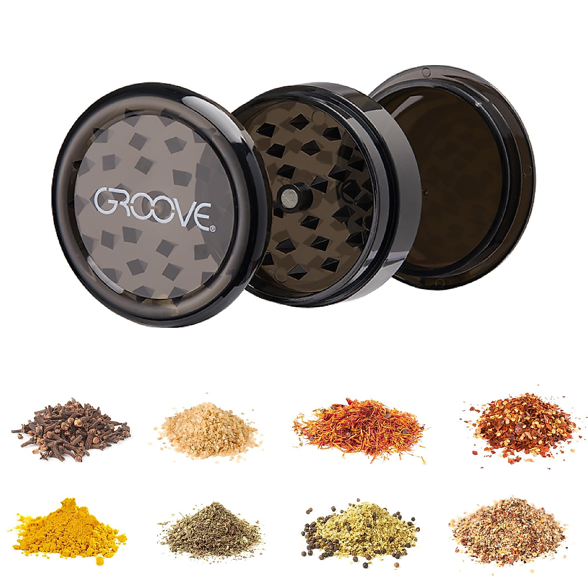 GROOVE Premium Herb Grinder - 2-Piece Acrylic Herb Grinder with Integrated Storage Compartment and Magnetic Closure – Ultra-Sharp Teeth for Smooth Grinding – BPA-Free (Black)