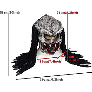 Predator Mask Motorcycle Headgear Predator Carbon Fiber Helmet with UV Protection Lens LED Light Hair Braid Breathable Cosplay Costume Tracker Latex,XL:61-62CM