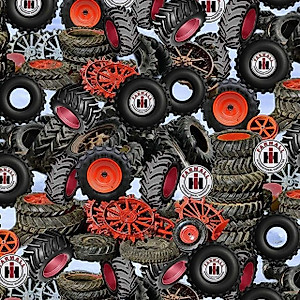 Sykel Enterprises Formal Packed Tires Black/Red/Blue Premium Quality 100% Cotton Fabric by 1/2 of a Yard.