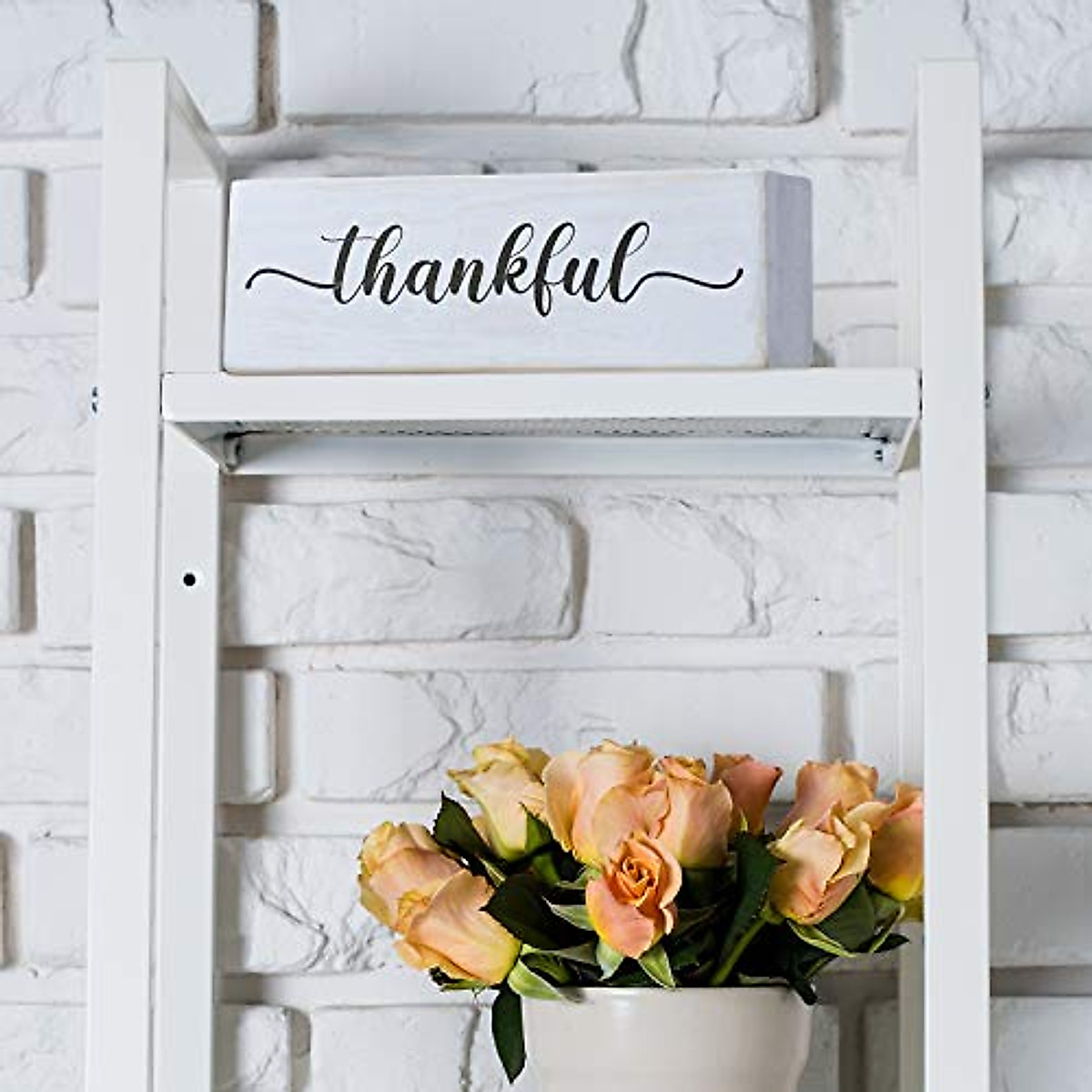 Four-Sided Inspirational Block Sign Rustic Wooden Blessed Gather Thankful Grateful Sign Tabletop Block Decor for Office Home Farmhouse Tabletop, Bookshelf, Tiered Tray Decor