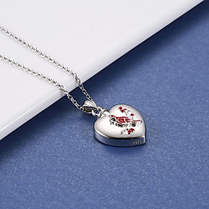 Sterling Silver Cremation Urn Jewelry - Cardinal Heart Cremation Keepsake Pendant Necklace Bracelet Memorial Jewelry Gifts for A Loss of The Loved One (Necklace)