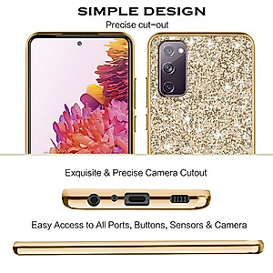 Compatible with Samsung S20 FE Case Glitter Shockproof, for Samsung Galaxy S20 FE Phone Case Bling Sparkly Soft TPU and PC Silicone Shiny Girl Women Thin Protective Cover (Gold)