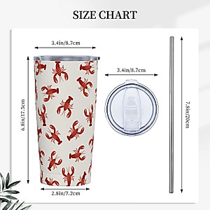 Dujiea 20oz Tumbler With Lid And Straw, Red Lobsters Crawfish Vacuum Insulated Iced Coffee Mug Reusable Travel Cup Stainless Steel Water Bottle