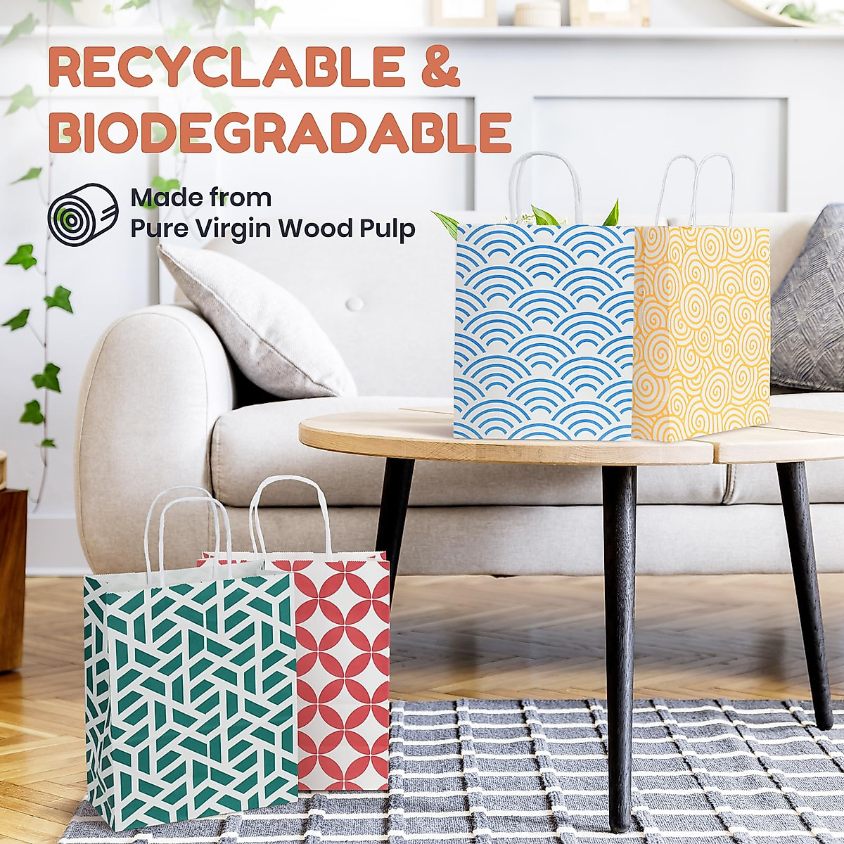 Parmedu Assorted Color Paper Bag Set: 24pcs Gift Bags with Handles in Optimal Size 8.5 * 3.9 * 10.2 Inches, Thickened Take-out Bags for Christmas, Festivals, Birthdays, Parties, Weddings etc.