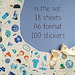 BulbaCraft 100Pcs Boy Stickers for Shower, Newborn Stickers, Window Stickers, Scrapbook Boy Stickers, Shower Favors for Boys, Elephant Stickers