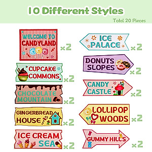 Gejoy 20 Pieces Candyland Party Decorations Candyland Trunk or Treat Car Decorations Kit Candyland Backdrop Signs for Halloween Christmas Party Decor (Cardstock)