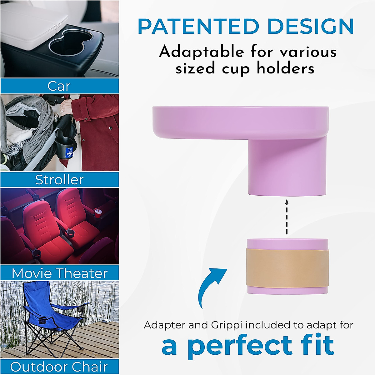 Travel Tray Round, USA Made Easily Convert Your existing Cup Holder to a Tray and Cup Holder for use in a Car Seat, Booster, Stroller, Golf Cart and Anywhere You Have a Cup Holder! - Lavender