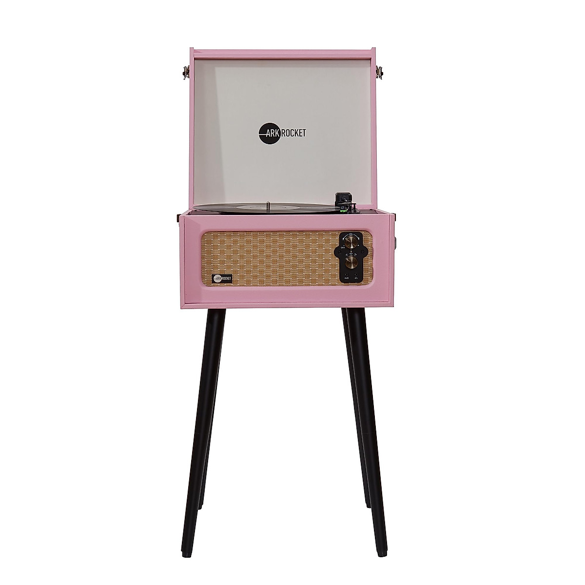 Arkrocket Discovery 3-Speed Bluetooth Record Player Retro Console Turntable with Built-in Speakers and Removable Legs (Pink)