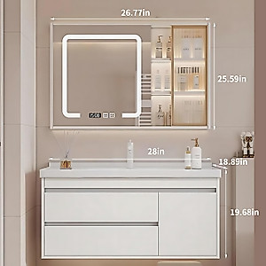ZGNBSD Bathroom Vanity with Sink - Stylish Bathroom Sink Cabinet, Floating Vanity & Intelligent Fog-Free Mirror Cabinet | Solid Wood Material | Modern Bathroom Cabinet with Sink (28")