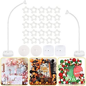 AerWo Balloon Arch Kit 8FT & 6FT, Half Arch Balloon Stand with Base, Bending Top Arch Backdrop Stand Kit Floor Balloon Arch Frame for Lawn Yard Birthday Wedding Baby Shower Halloween Party Decorations