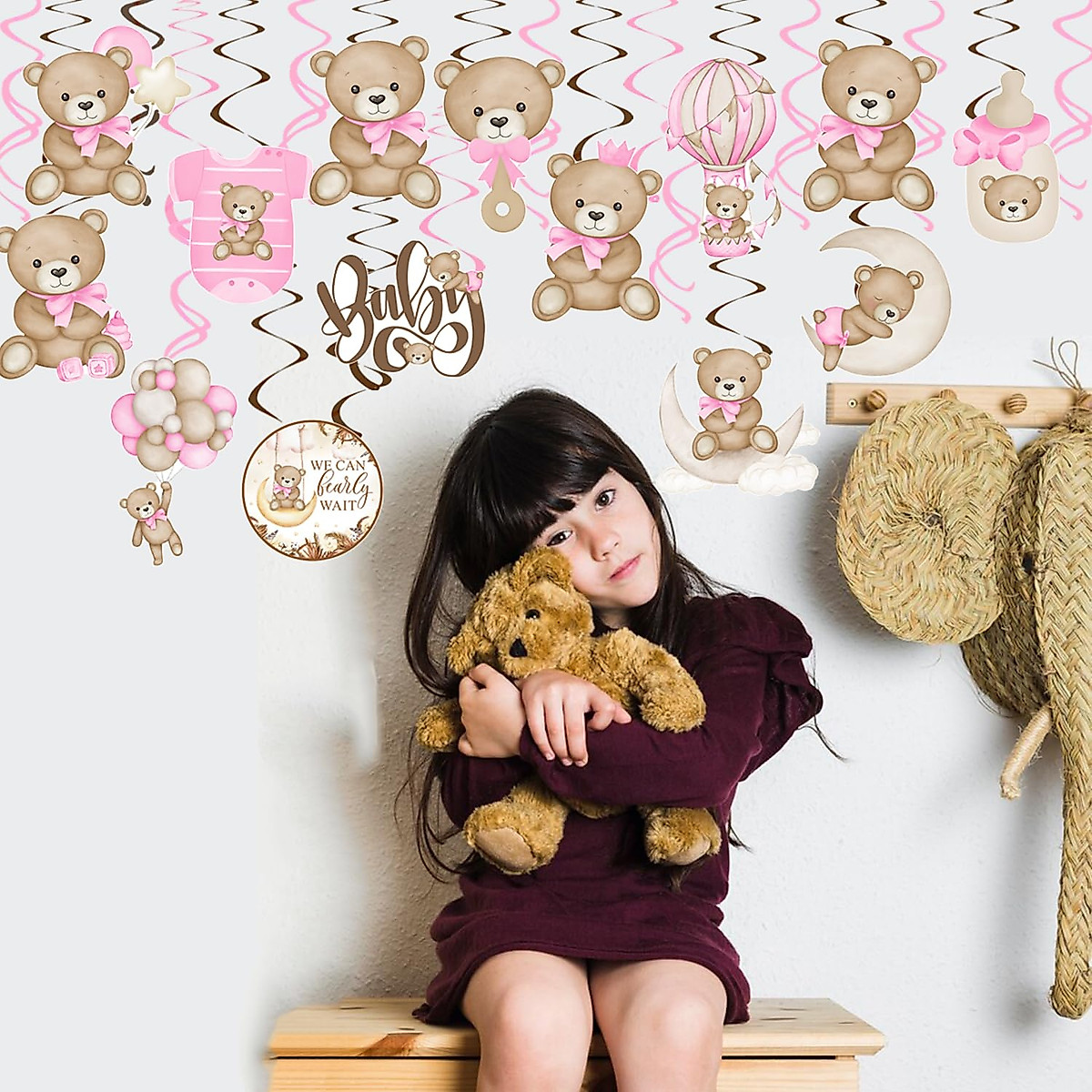 Bear Baby Shower Party Hanging Swirls We Can Bearly Wait Ceiling Streamers Bear Baby Shower Decorations 20Pcs We Can Bearly Wait Baby Shower Hanging Decorations for Girls Bear Birthday Party Supplies