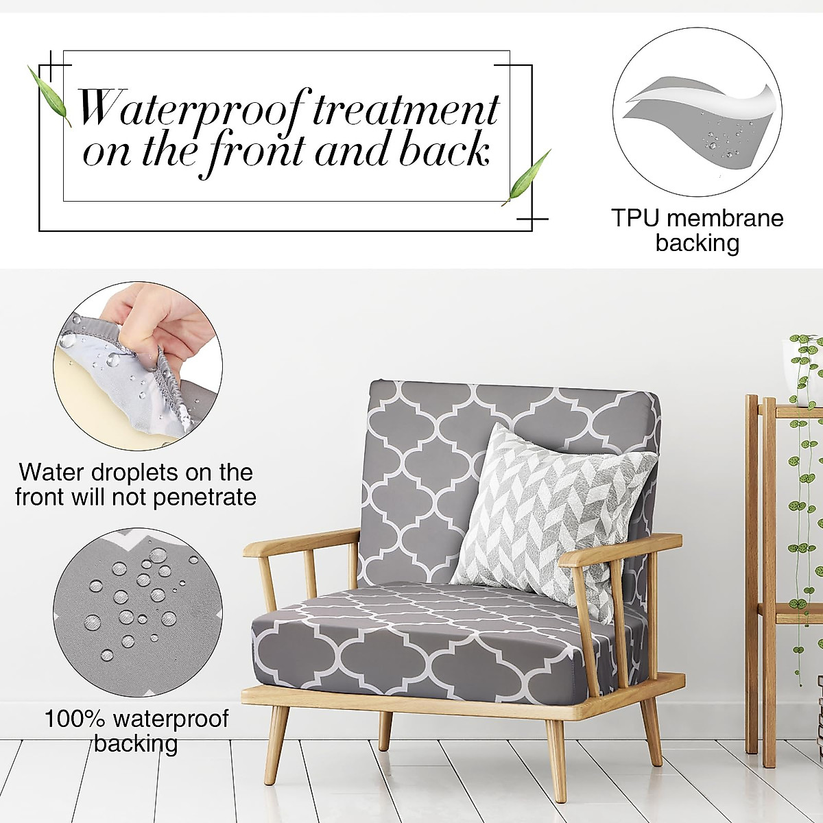 Newwiee 8 Pcs Patio Stretch Sofa Cushion Cover Outdoor Cushion Cover Replacement Patio Furniture Cushions Couch Slipcovers Chair Seat Cover Soft Flexibility Protector (Gray)