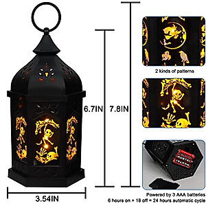 Reperla Festive Lanterns, 7.8" Halloween Decorations Lights with Patterns,Black Flame Effect LED Candle Lantern Kids Gifts for Home,Table,Tree,Activities,Party,Porch (Set of 2)