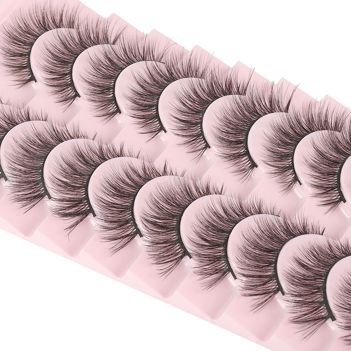 FANXITON False Eyelashes Natural Look Wispy Faux Mink Lashes Fluffy 16MM Cat Eye 3D Fake Eyelashes 10 Pairs Pack