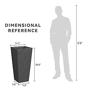 Kante 28" H Concrete Tall Tapered Planter, Large Outdoor Indoor Garden Plant Pot with Drainage Hole and Rubber Plug Home and Patio, Burnished Black Finish