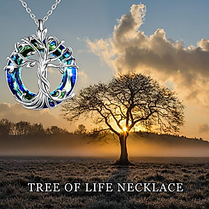 TOUPOP Jewelry for Women Tree of Life Necklace 925 Sterling Silver Family Tree Pendant Necklace with Blue Circle Crystal Mothers Day Birthday Anniversary Jewelry Gifts for Women Her Wife