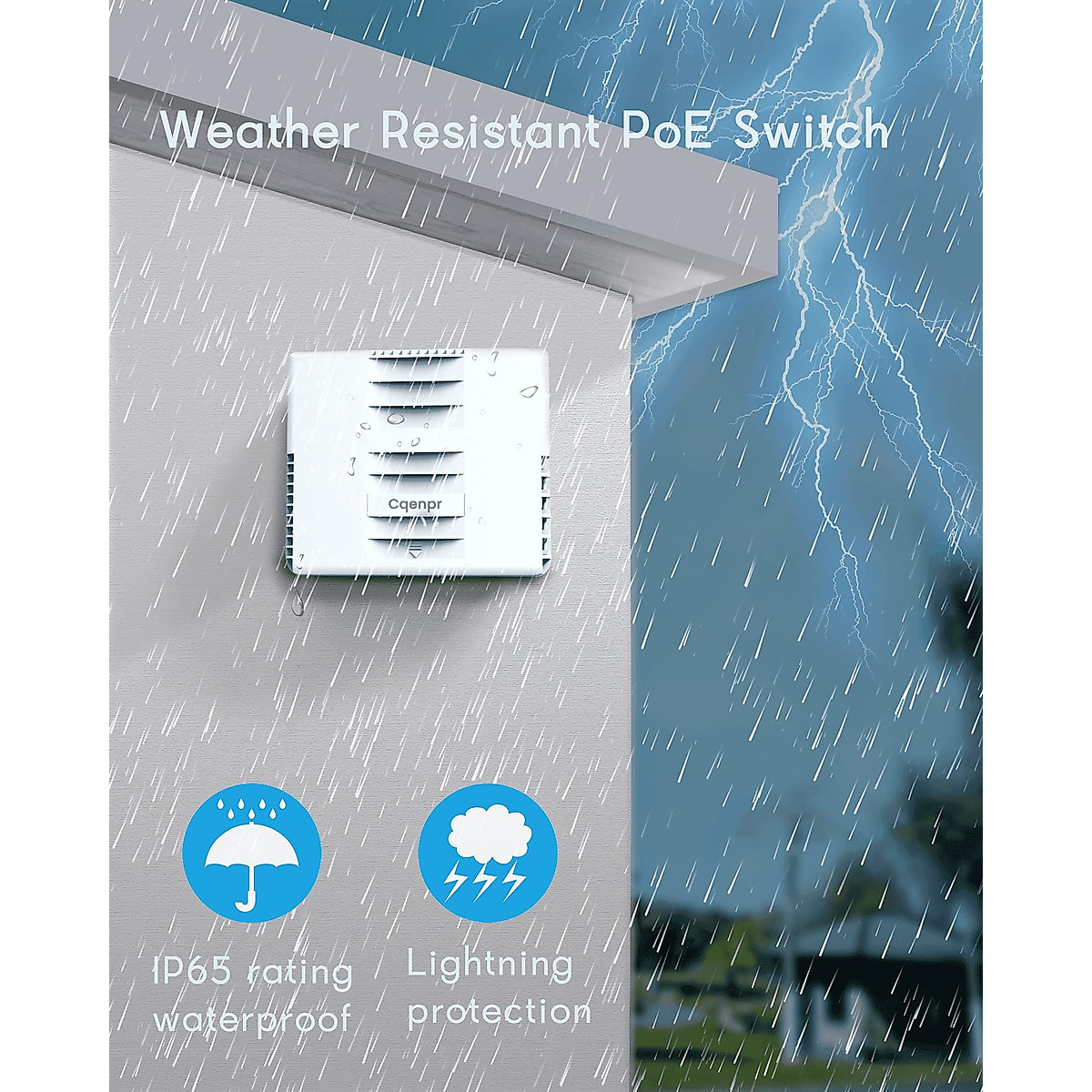 Cqenpr Indoor/Outdoor Waterproof Movable AI PoE Switch, IEEE 802.3af/at/bt, AI Watchdog, PoE++ BT Port 60W Output, Unmanaged.… (Outdoor 8 Port)