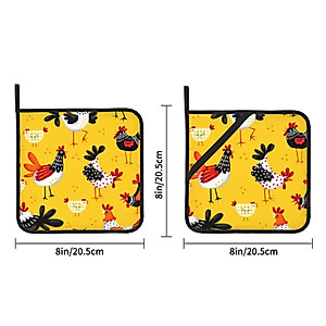 Pot Holders Set of 2 Chicken Kitchen Heat Resistant Square Coaster Pot Holders and Oven Mitts Sets for Cooking ,Baking ,BBQ, Baking
