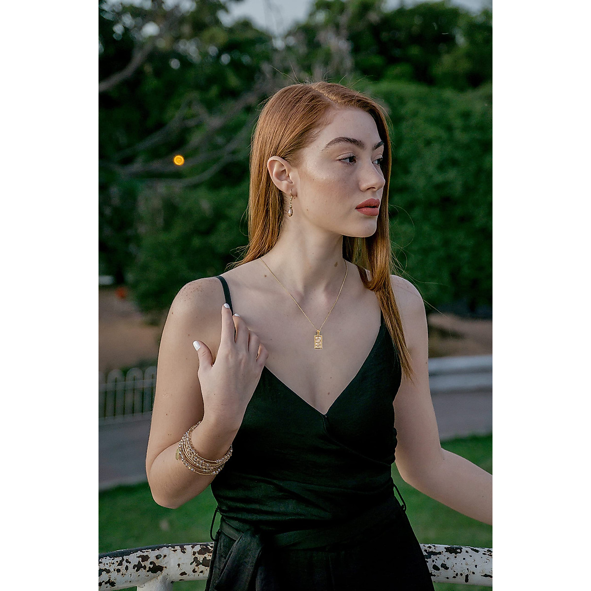 AYNN 18k Gold Plated 316L Stainless Steel Square Colorful Enamel Tarot Cards Pendant Necklace Jewelry Hypoallergenic (Lovers)