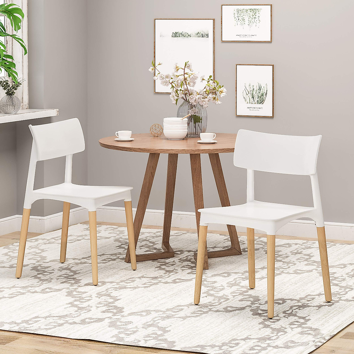 Christopher Knight Home Isabel Modern Dining Chair with Beech Wood Legs (Set of 2), White and Natural