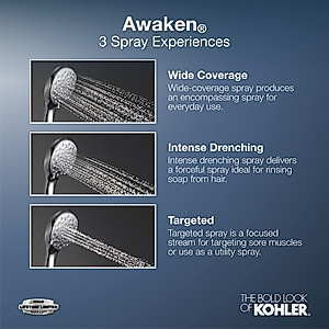 KOHLER 72419-G-2MB Awaken G110 Three-Function Showerhead, Wall-Mount, 3 Spray Settings, 1.75 GPM, Vibrant Brushed Moderne Brass