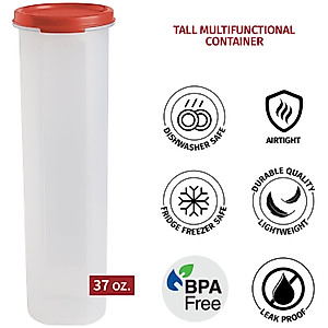 Tall Clear Spaghetti Pasta Container Storage With Lid-2 Pk.Multi-Purpose Kitchen Pantry Organization And Food Storage For Noodles Beans Straws - Airtight Leakproof Spaghetti Keeper BPA Free 37 oz.