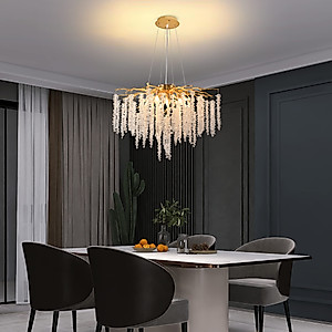 Puvaue Modern Crystal Tree Branches Chandeliers Gold Luxury Round Raindrop Pendant Light Fixture 9 Light Tassel Ceiling Hanging Light for Dining Room Bedroom Living Room Entryway 23.7"