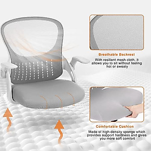 Office Chair, Ergonomic Home Office Desk Chairs, Breathable Mesh Back Lumbar Support Computer Chair, Adjustable Height Comfy Swivel Task Chair with Flip-up Arms & Wheels, Grey