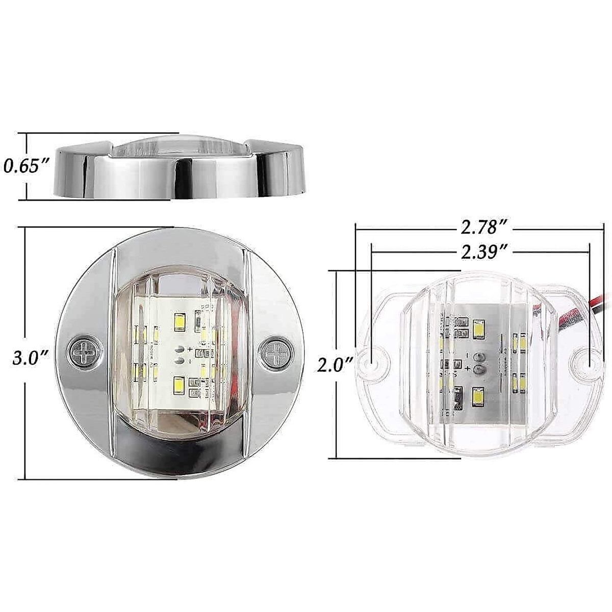 Partsam 4Pcs 3" Inch Round Chrome Marine Boat Lights Blue LED Transom Mount Stern Anchor Navigation Lights IP67 Waterproof, Boat LED Stern Lights, Night Fishing Lights,Deck Lights, 12V, Surface Mount