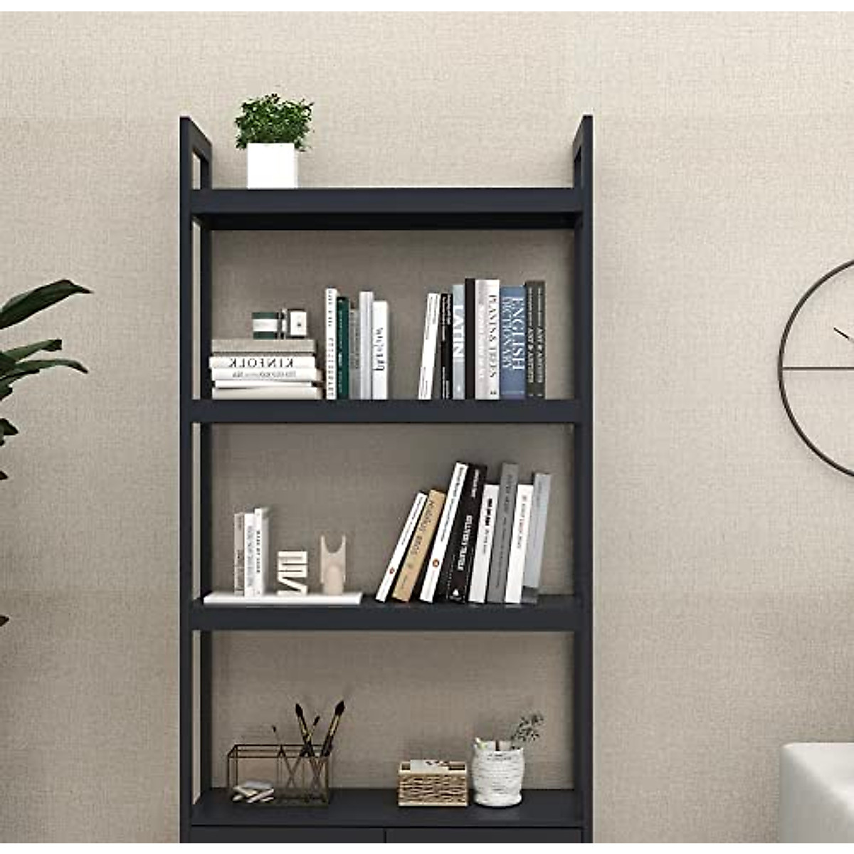 LANTRO JS Bookshelves Bookshelf and Bookcase 4 Tier Bookshelf Storage Rack Shelves with 2 Doors Bedroom Storage Equipment for Living Room Home Office, Black, 31.5"×11.81"×70.87"