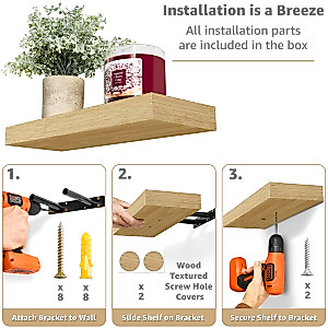 Sorbus Floating Shelves for Wall, Bathroom Shelves Wall Mounted for Kitchen, Bedroom, Bathroom Storage Over Toilet, Hanging Book Shelf for Wall Home Decor Living Room (Maple Wood, 2 Pack)