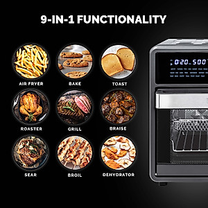 Kalorik MAXX® Touch 16 Quart Air Fryer Oven, 9-in-1 Air Fryer Toaster Oven Combo, 21 presets, 500°F, 5 Accessories, Recipe Book, 1600W, Black Stainless Steel, AFO 47804 BK