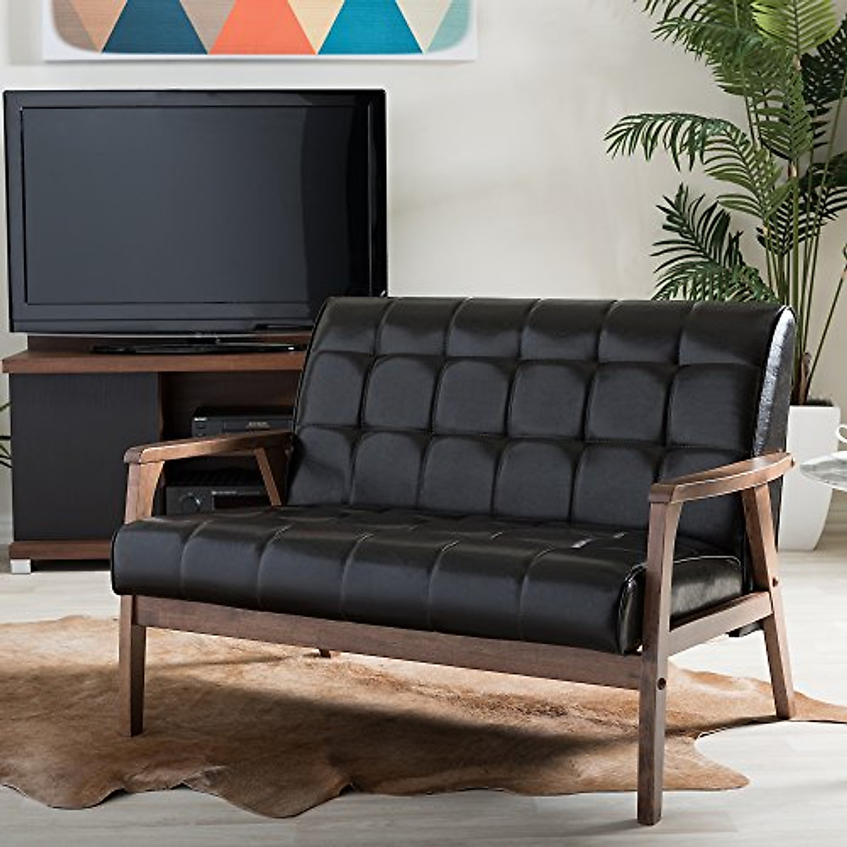 Baxton Studio Mid-Century Masterpieces Love Seat, Brown