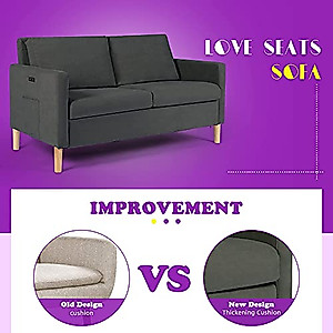TYBOATLE 55" Modern Fabric Loveseat Sofa with 2 USB Charging Ports, Furniture Suitable for Small Spaces, Living Room, Office, Soft Couch Easy to Install (Dark Grey, Loveseat)