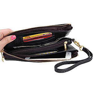 Humble Chic Vegan Leather Wristlet Wallets for Women, Phone Clutch or Small Purse Crossbody Bag, Includes Adjustable Shoulder and Wrist Straps, Black