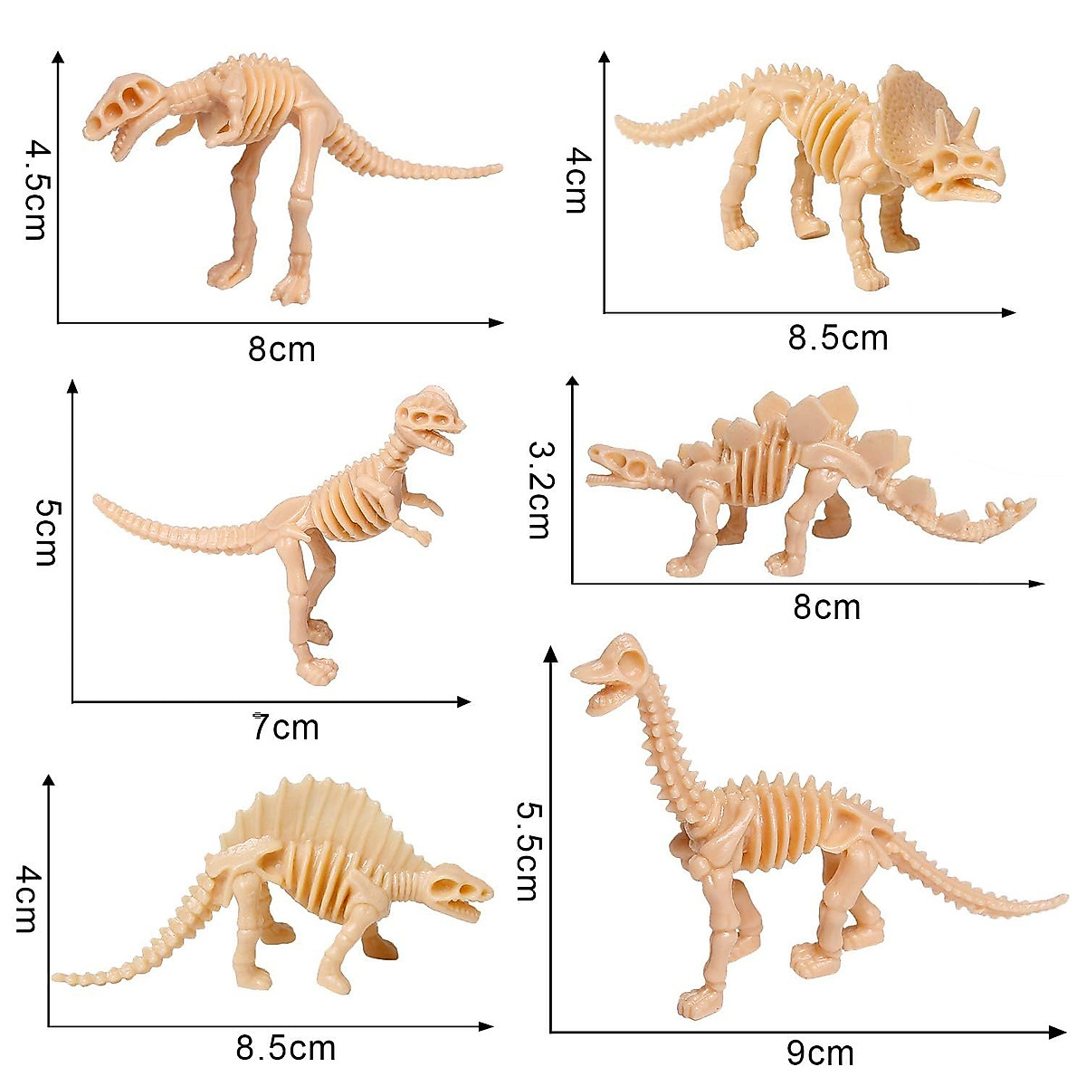 UPINS 30 Pack Dinosaur Fossil Skeletons 3.7 Inch Assorted Dinosaur Skeleton Toy Figures Dino Bones Educational Gift for Science Play Dino Sand Dig Party Favor Decorations