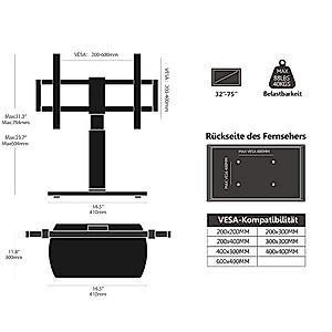 FITUEYES Universal TV Stand, Swivel TV Table Stand for 32-65 70 75 Inch Flat Screen, Table Top TV Stand Base Replacement, Height Adjustable TV Mount Stand with Glass Base, Max Holds 88lbs