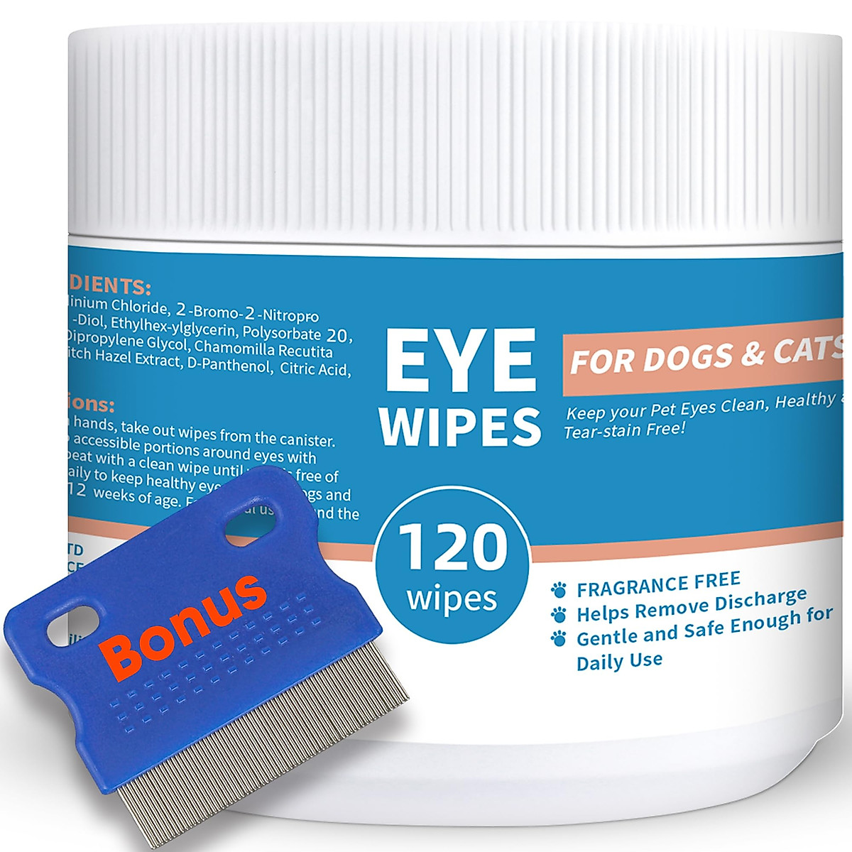 Eye Wipes (120Wipes) + Wrinkle Wipes for Bulldogs(100Wipes) - Clean Wrinkles, Tear Stains, Tail Pockets and Paws