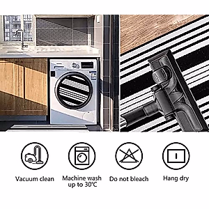 Front Porch Rug 24'' x 51'' Black and White Outdoor Rug Washable Front Door Mat Striped Entryway Rugs Cotton Hand-Woven Reversible Welcome Layered Doormat Carpet for Kitchen/Bathroom/Living Room