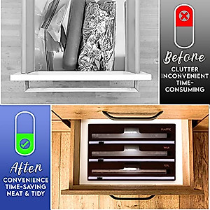 KEEP NEAT Foil and Plastic Wrap Dispenser 3 in 1 Wrap Organizer with labeled slots, Dark Brown