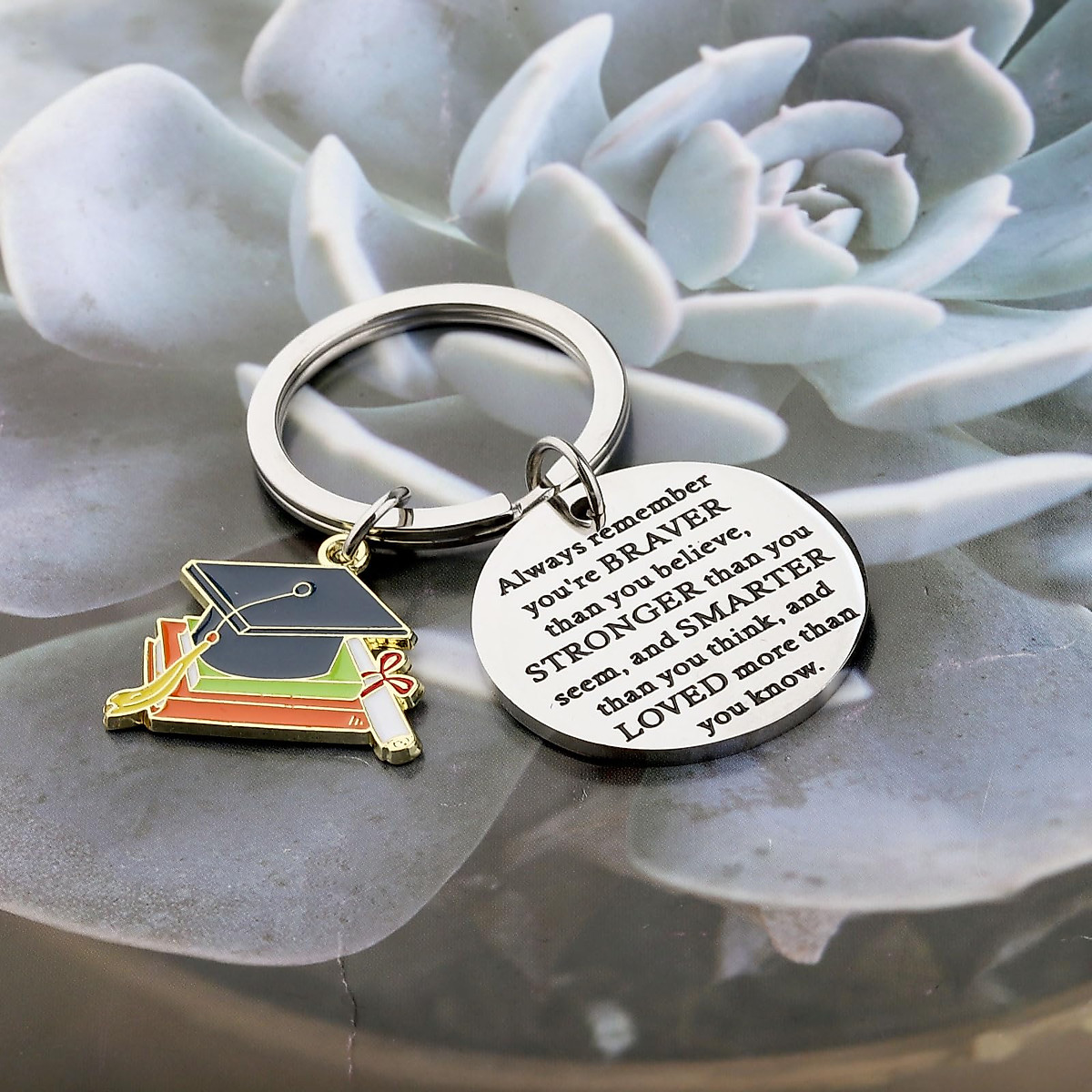 WSNANG Graduation Gift Always Remember You Are Braver Stronger Smarter Than You Think Keychain Inspirational Graduates Gift (Graduation Keychain)