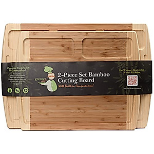 Greener Chef Organic Bamboo Cutting Board for Kitchen with Built-In Compartments and Juice Groove - Wooden Chopping Board for Meat, Cheese Charcuterie Board with Handles, (Medium and XL)