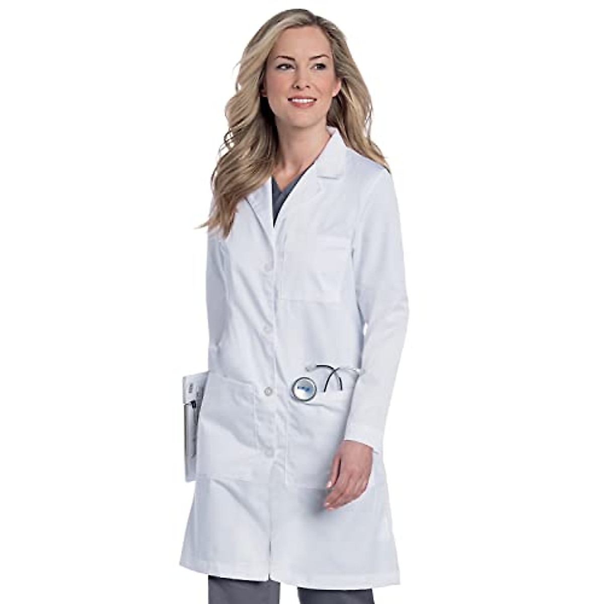 Landau womens Landau Relaxed Fit 5-pocket 4-button Full-length for Women 3153 Medical Lab Coat, White Twill, 6 US