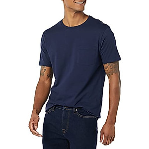 Amazon Essentials Men's T-Shirts, Short-Sleeve Crewneck Pocket, Cotton, 2-Pack, Large, Navy/Green