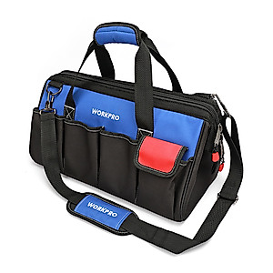 WORKPRO 18-inch Close Top Wide Mouth Storage Tool Bag with Adjustable Shoulder Strap, Sturdy Bottom