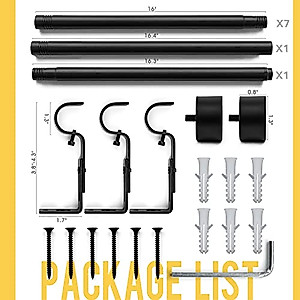 Zeerobee Curtain Rods for Windows 66 to 120, 1 Inch Black Curtain Rod Set, Heavy Duty Drapery Rods with Adjustable Curtain Rods, Outdoor Modern Curtain Rod with Simple End Caps, 32"-144", Black