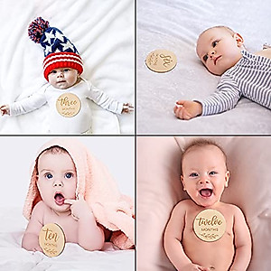 Toyvian 1Set Baby Monthly Milestone Cards Wooden Discs Double Sided Milestone Cards, Newborn Photography Props
