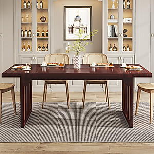 Tribesigns 70.87 Inch Dining Table for 6-8, Rectangular Kitchen Table, Rustic Dining Room Table with Rattan Frame, Large Dinner Table for Dining Room, Kitchen, Deep Walnut